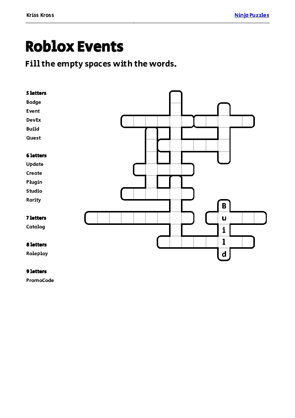 Free Roblox Events Kriss-Kross Puzzle - Free Printable PDF