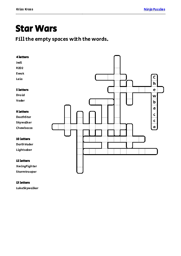 Free Star Wars Kriss-Kross Puzzle - Free Printable PDF
