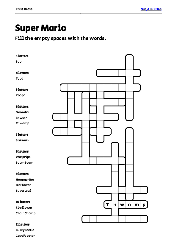 Free Super Mario Kriss-Kross Puzzle - Free Printable PDF