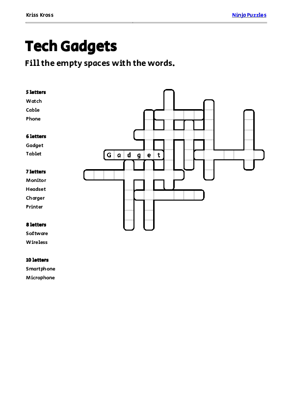 Free Tech Gadgets Kriss-Kross Puzzle - Free Printable PDF