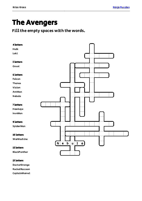 Free The Avengers Kriss-Kross Puzzle - Free Printable PDF