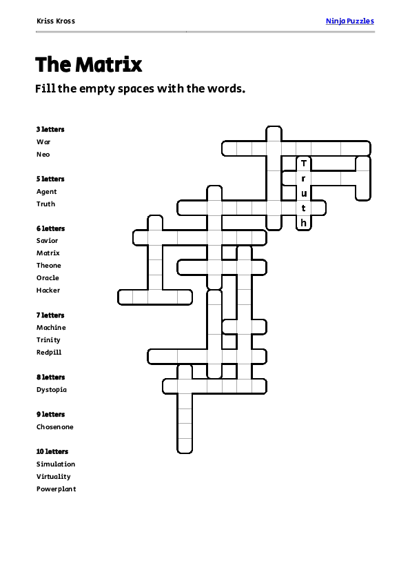 Free The Matrix Kriss-Kross Puzzle - Free Printable PDF