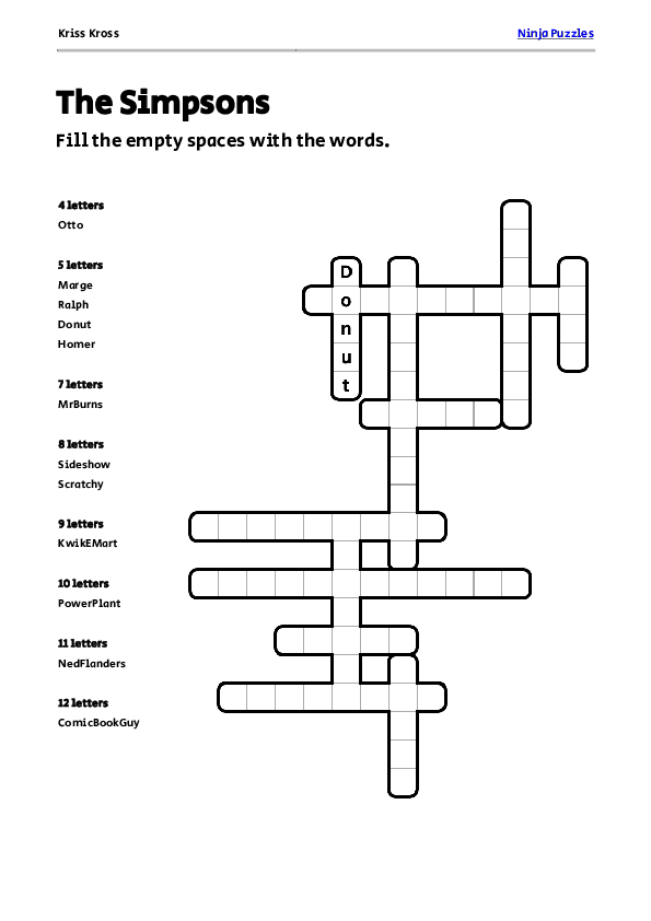 Free The Simpsons Kriss-Kross Puzzle - Free Printable PDF