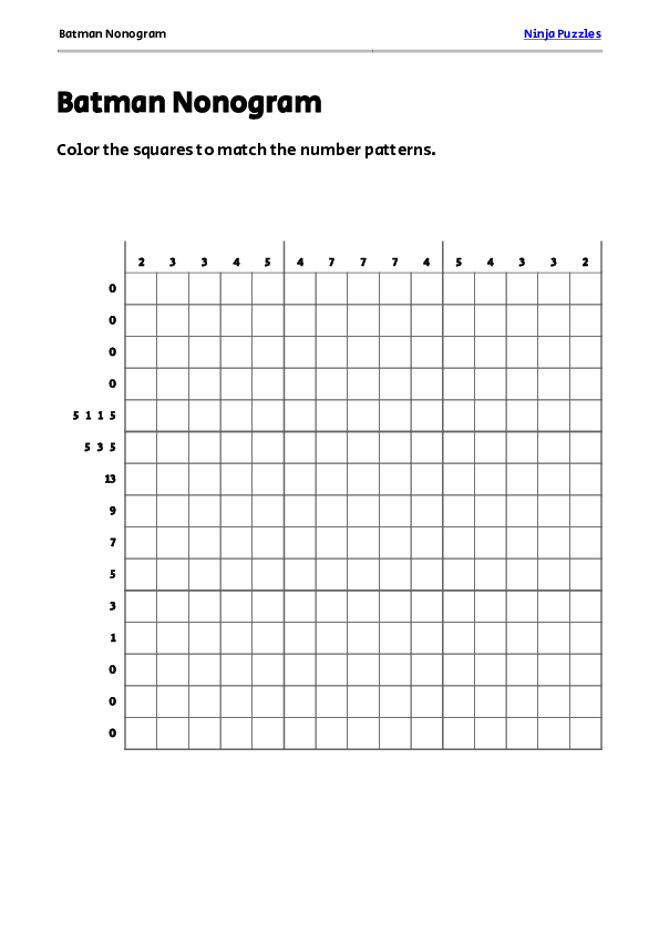Batman Nonogram Puzzle - Free Printable PDF