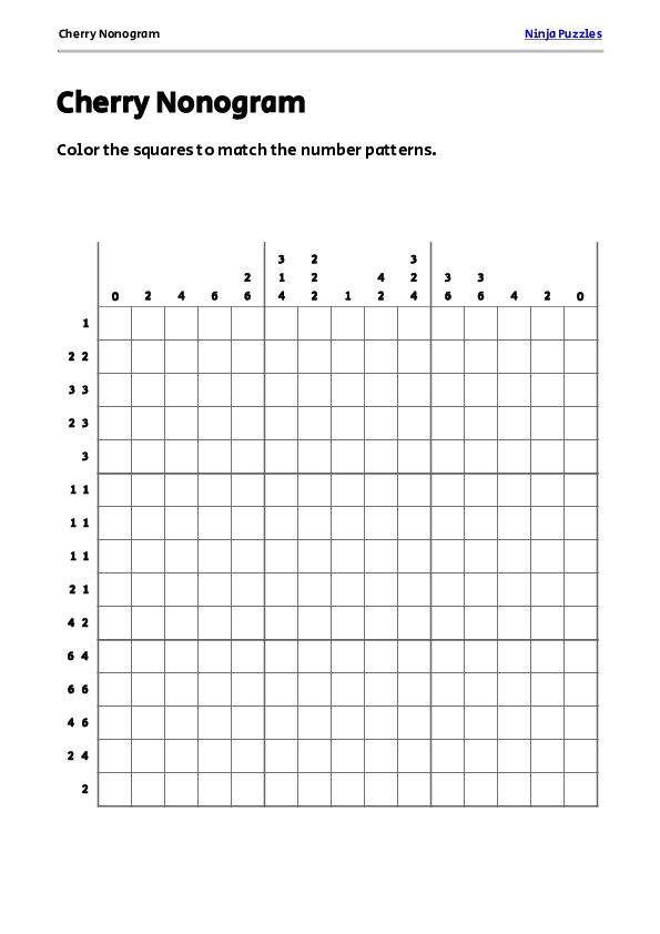 Cherry Nonogram Puzzle - Free Printable PDF