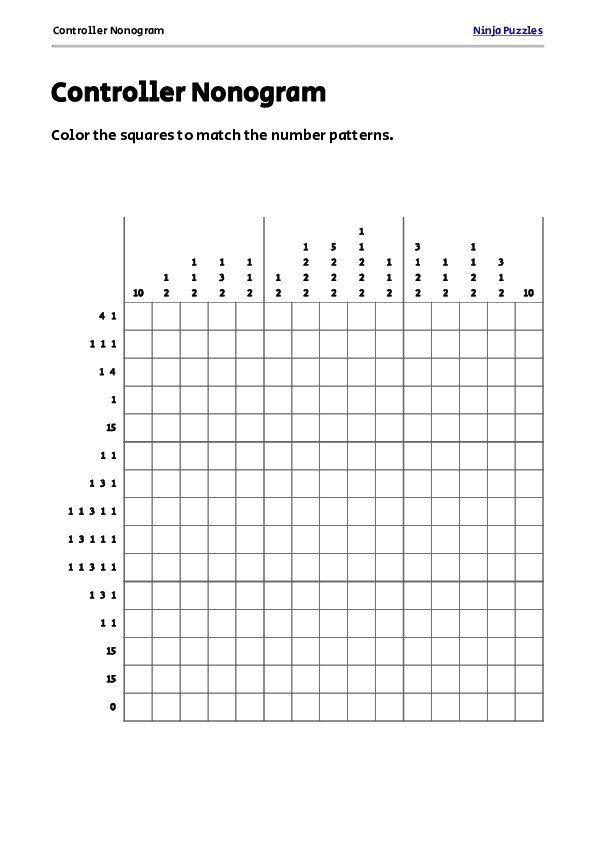 Controller Nonogram Puzzle - Free Printable PDF