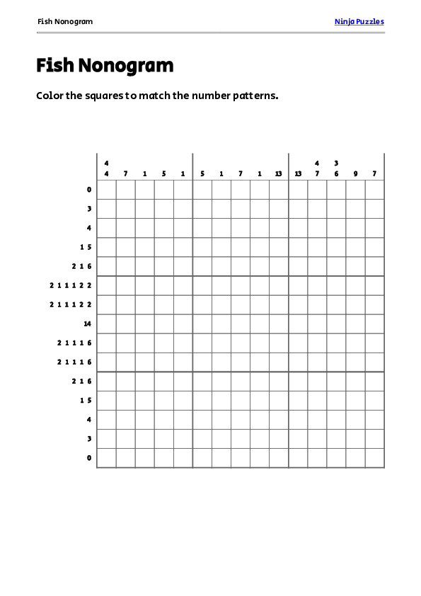 Fish Nonogram Puzzle - Free Printable PDF