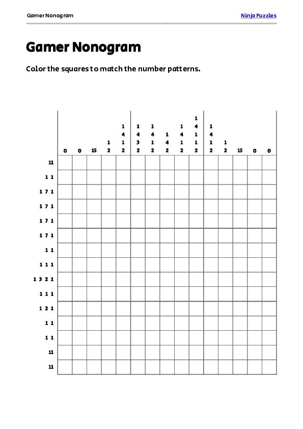 Gamer Nonogram Puzzle - Free Printable PDF
