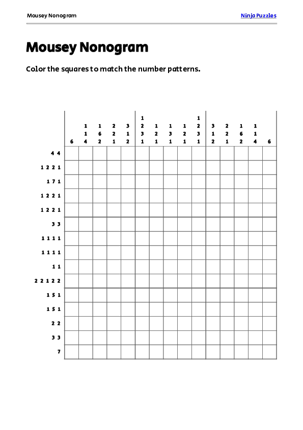 Mousey Nonogram Puzzle - Free Printable PDF