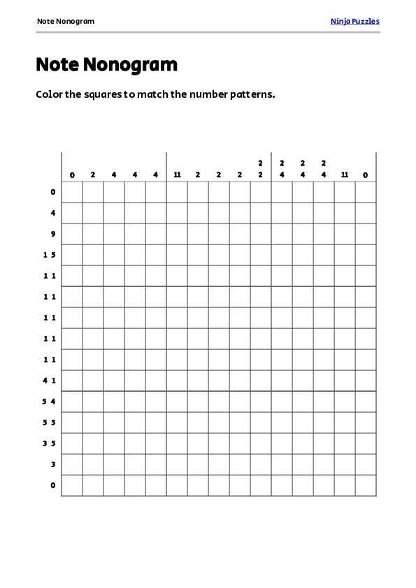 Note Nonogram Puzzle - Free Printable PDF