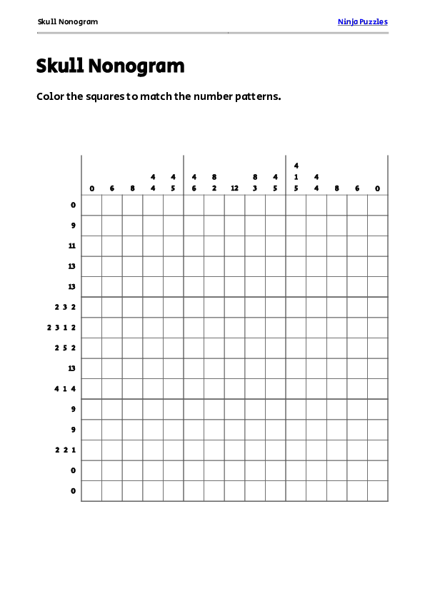 Skull Nonogram Puzzle - Free Printable PDF