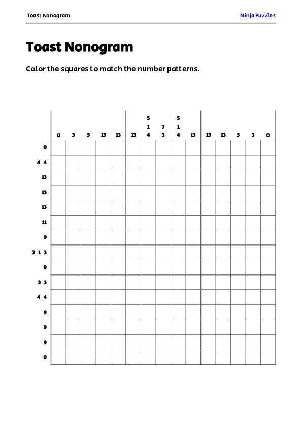 Toast Nonogram Puzzle - Free Printable PDF
