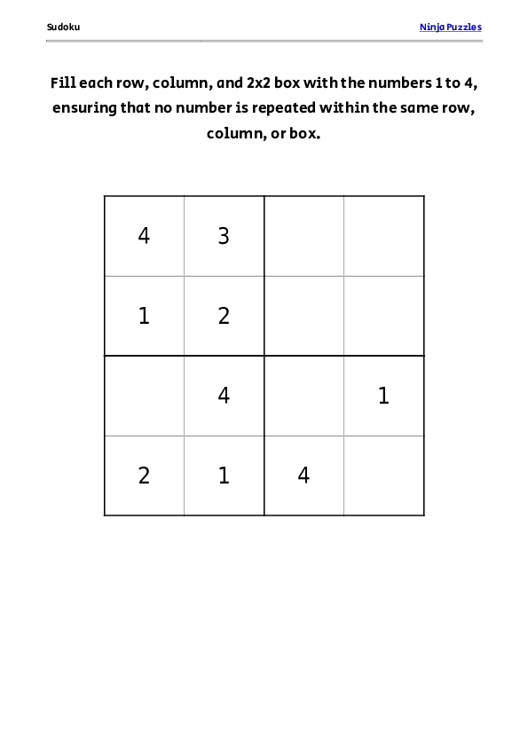 Easy Mini Sudoku #4 - Free Printable PDF
