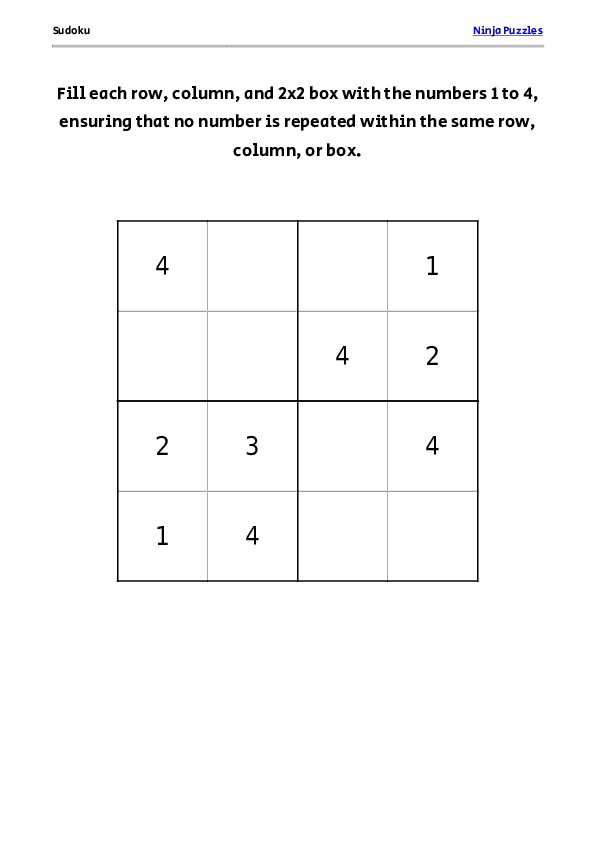 Easy Mini Sudoku #5 - Free Printable PDF
