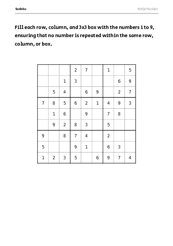 Easy Sudoku #1 - Free Printable PDF Puzzle