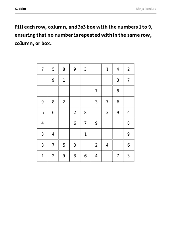 Easy Sudoku #10 - Free Printable PDF Puzzle