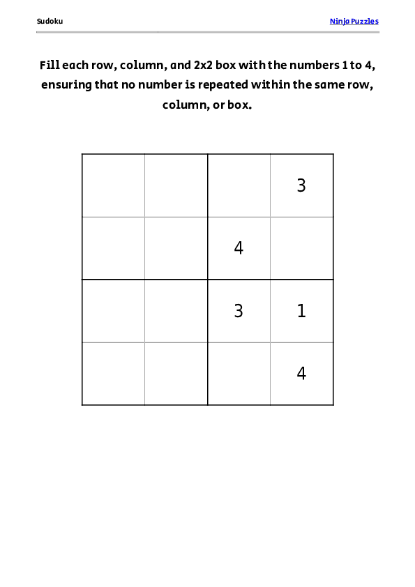 Hard Mini Sudoku #3 - Free Printable PDF