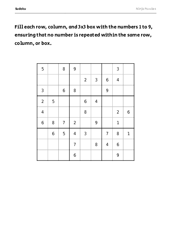 Medium Sudoku #8 - Free Printable PDF Puzzle