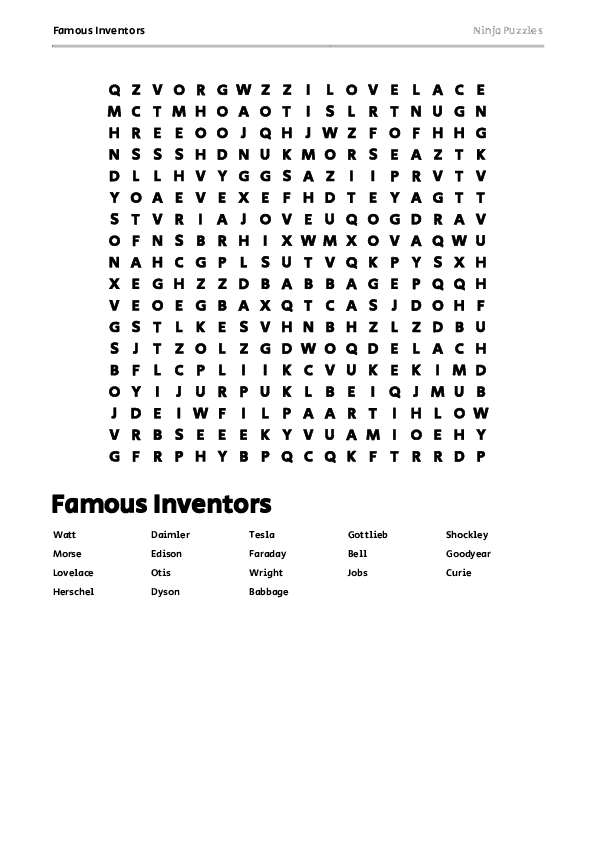 Download Famous Inventors Word Search PDF