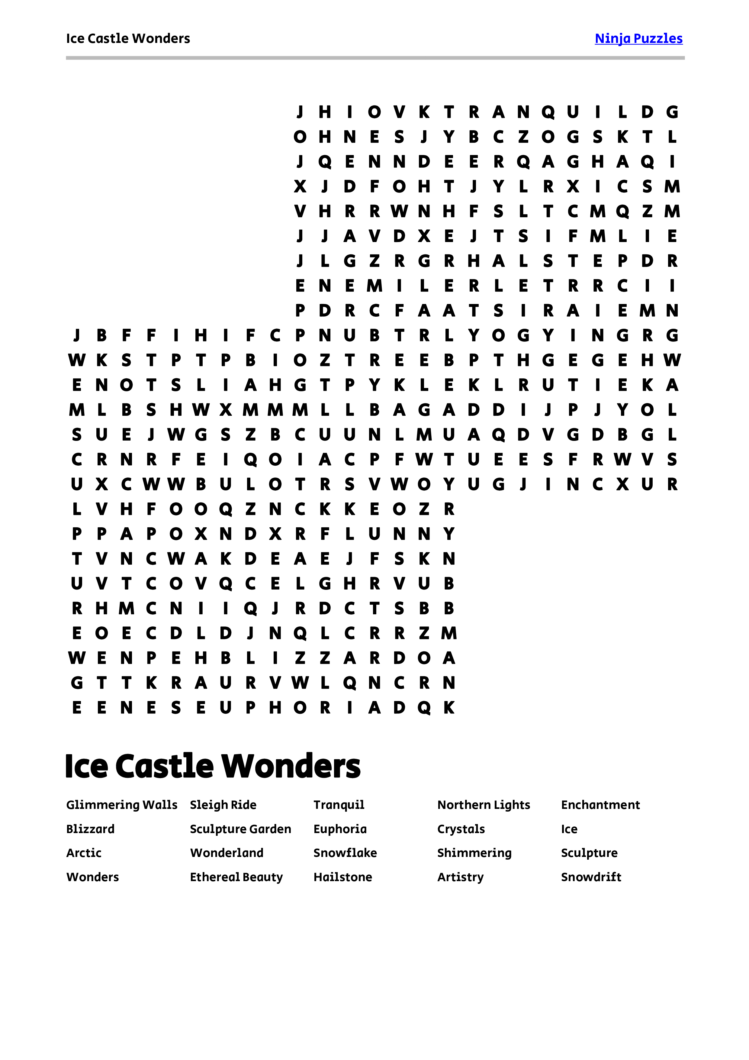Free Printable Ice Castle Wonders themed Word Search Puzzle - Free ...