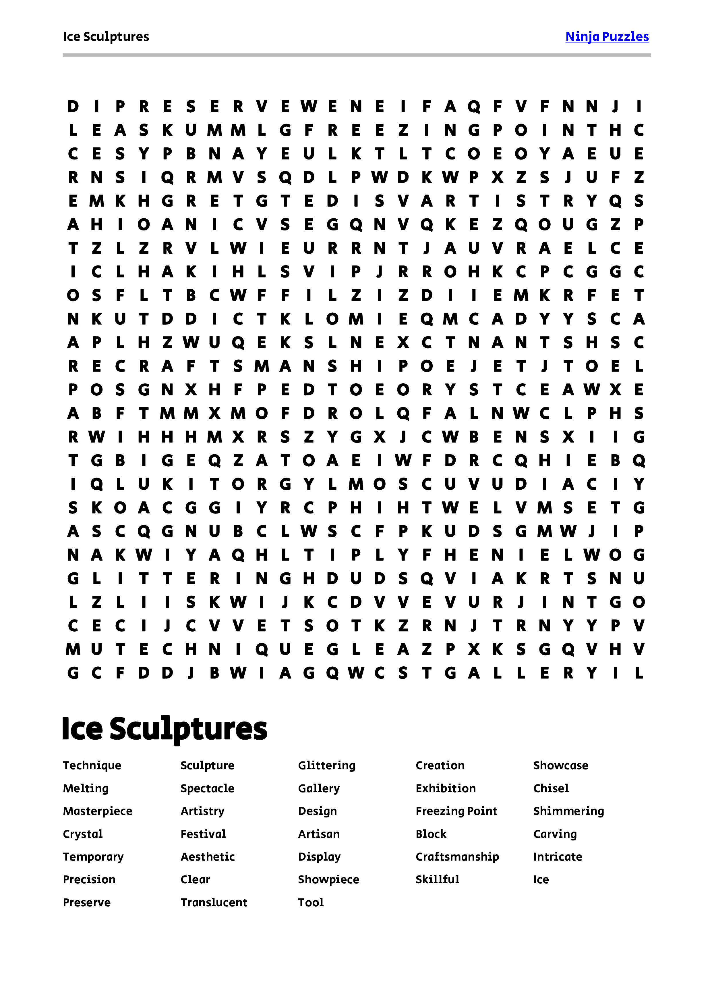 Download Ice Sculptures Word Search PDF