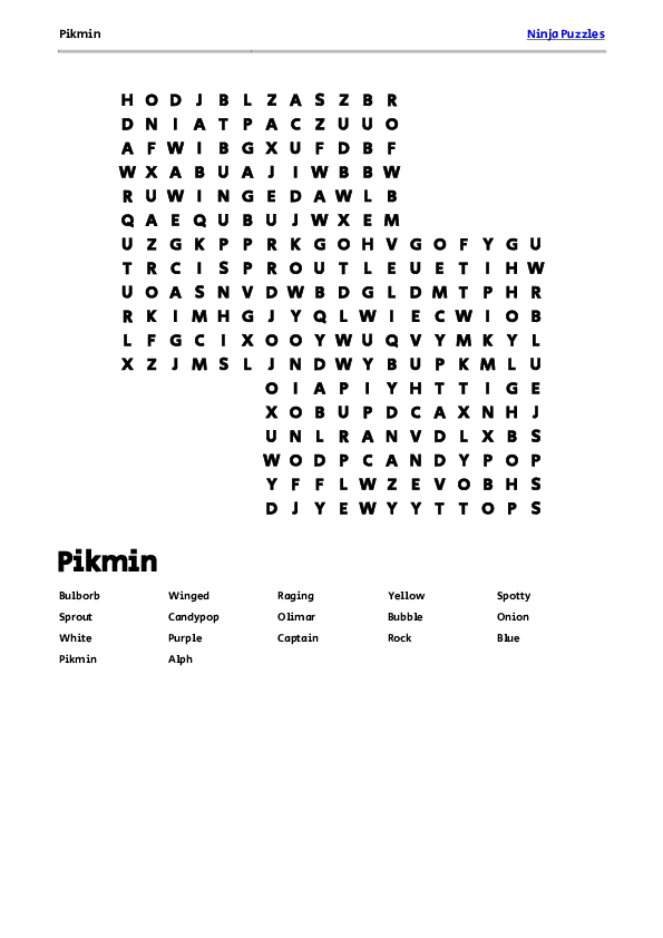 Free Printable Pikmin themed Word Search Puzzle - Free Printable PDF