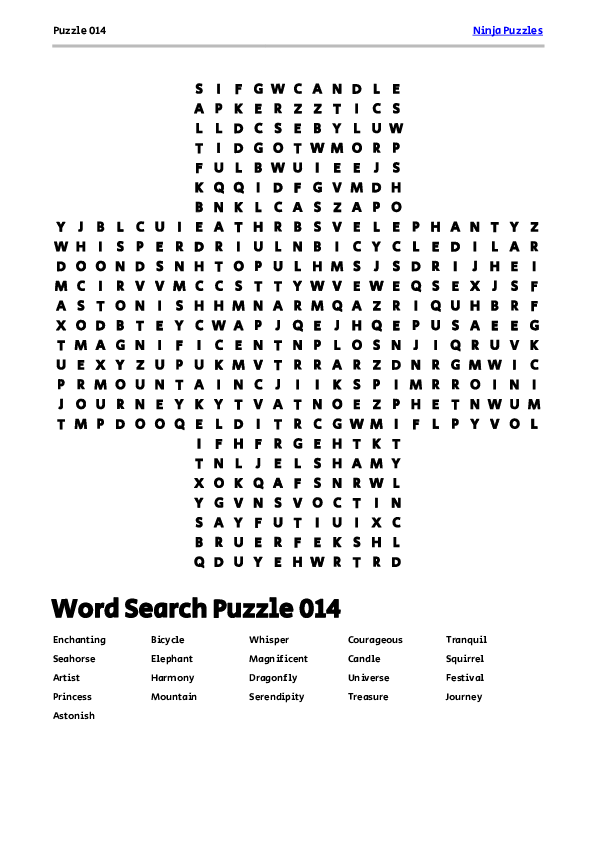Free Printable Puzzle 014 themed Word Search Puzzle - Free Printable PDF