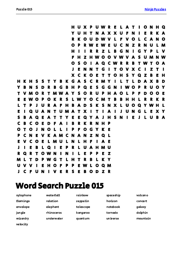 Free Printable Puzzle 015 themed Word Search Puzzle - Free Printable PDF