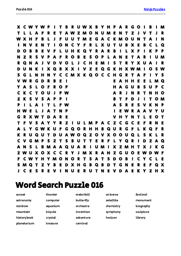 Free Printable Puzzle 016 themed Word Search Puzzle - Free Printable PDF