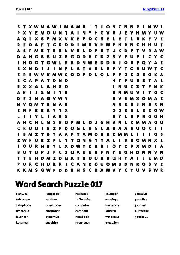 Free Printable Puzzle 017 themed Word Search Puzzle - Free Printable PDF