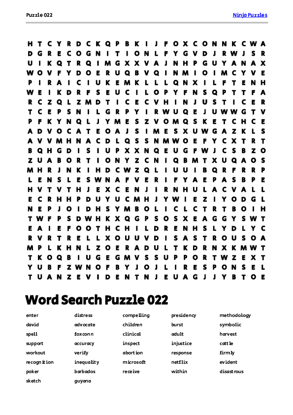 Free Printable Puzzle 022 themed Word Search Puzzle - Free Printable PDF