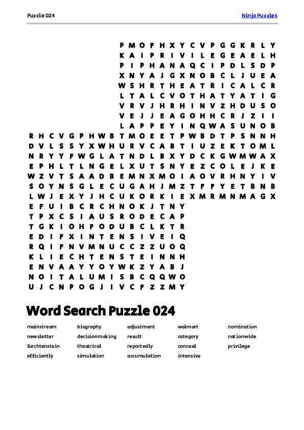Free Printable Puzzle 024 themed Word Search Puzzle - Free Printable PDF