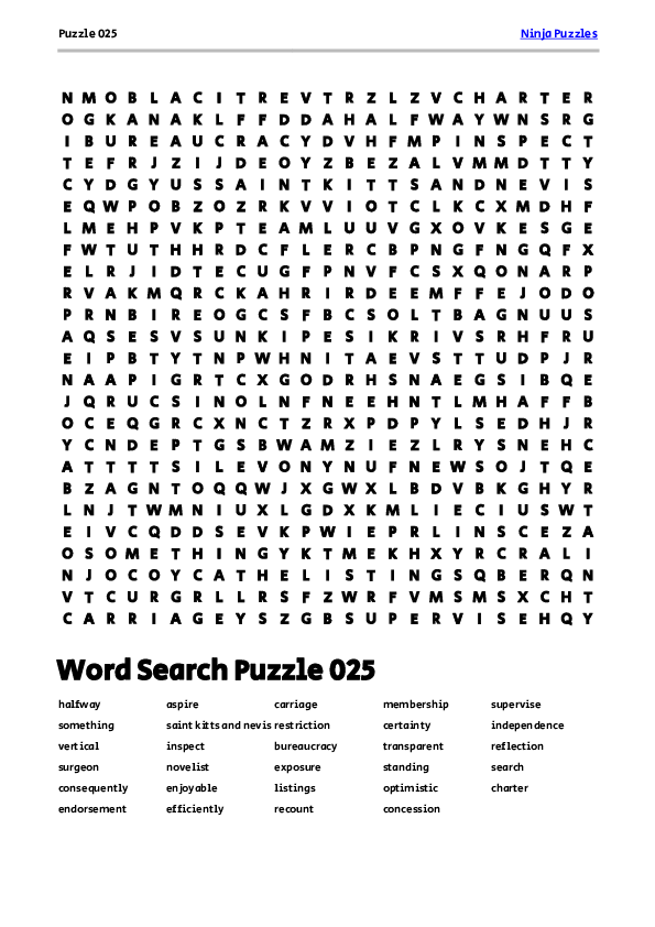 Free Printable Puzzle 025 themed Word Search Puzzle - Free Printable PDF