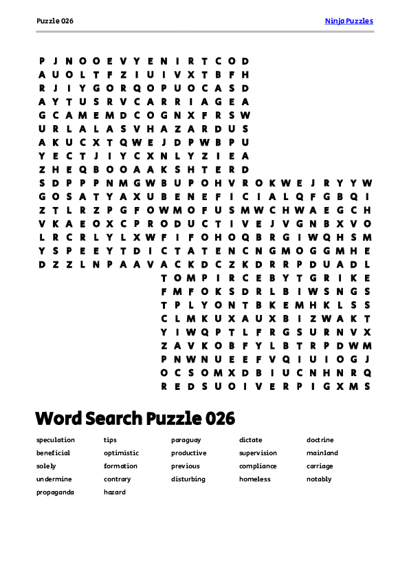 Free Printable Puzzle 026 themed Word Search Puzzle - Free Printable PDF
