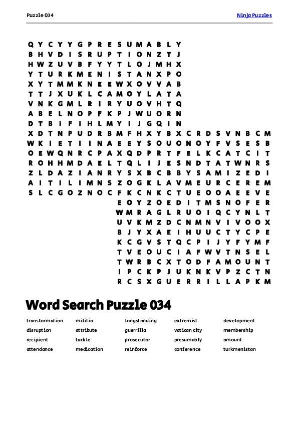 Download Puzzle 034 Word Search PDF