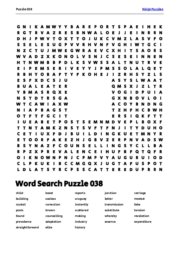 Free Printable Puzzle 038 themed Word Search Puzzle - Free Printable PDF