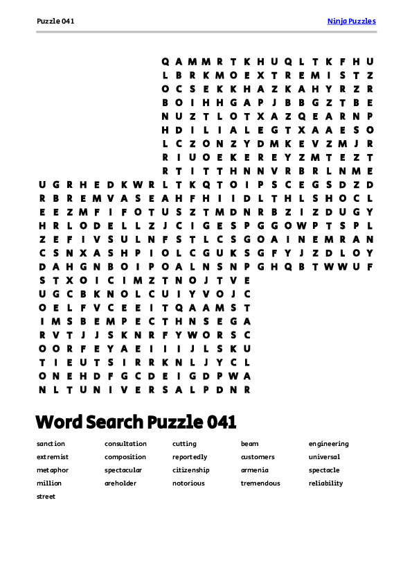 Free Printable Puzzle 041 themed Word Search Puzzle - Free Printable PDF