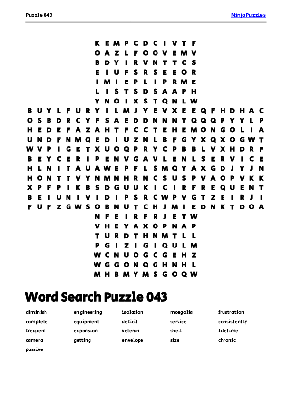 Free Printable Puzzle 043 themed Word Search Puzzle - Free Printable PDF