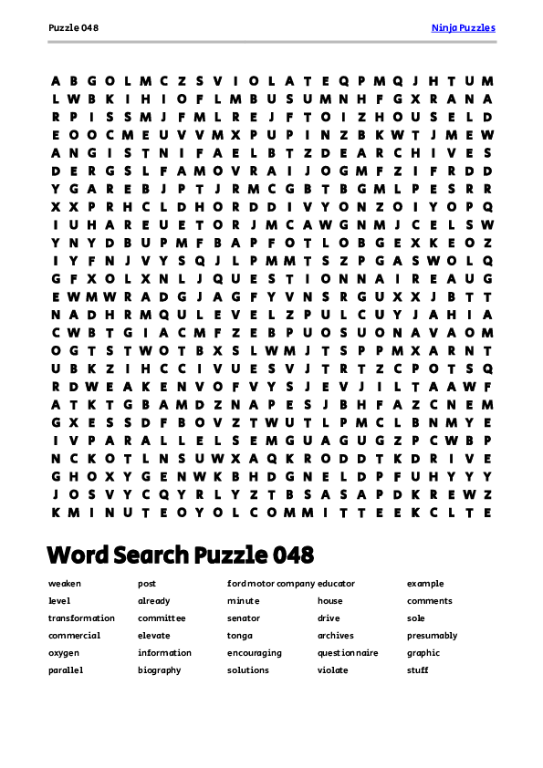 Free Printable Puzzle 048 themed Word Search Puzzle - Free Printable PDF