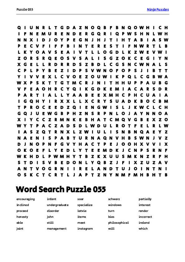 Free Printable Puzzle 055 themed Word Search Puzzle - Free Printable PDF