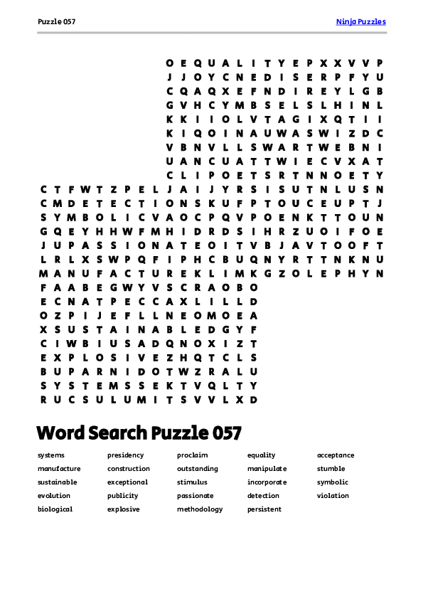 Free Printable Puzzle 057 themed Word Search Puzzle - Free Printable PDF