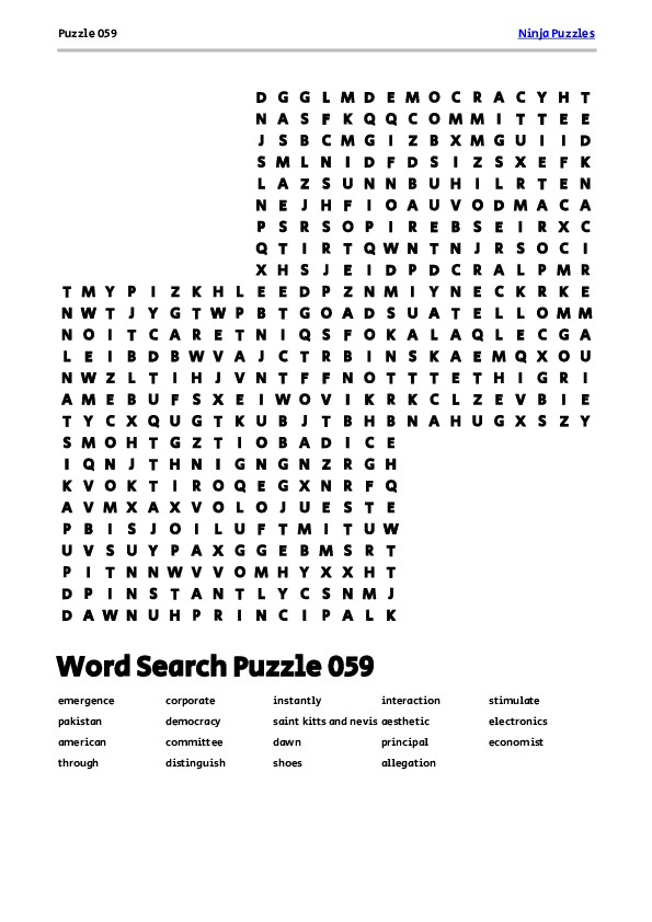 Free Printable Puzzle 059 themed Word Search Puzzle - Free Printable PDF