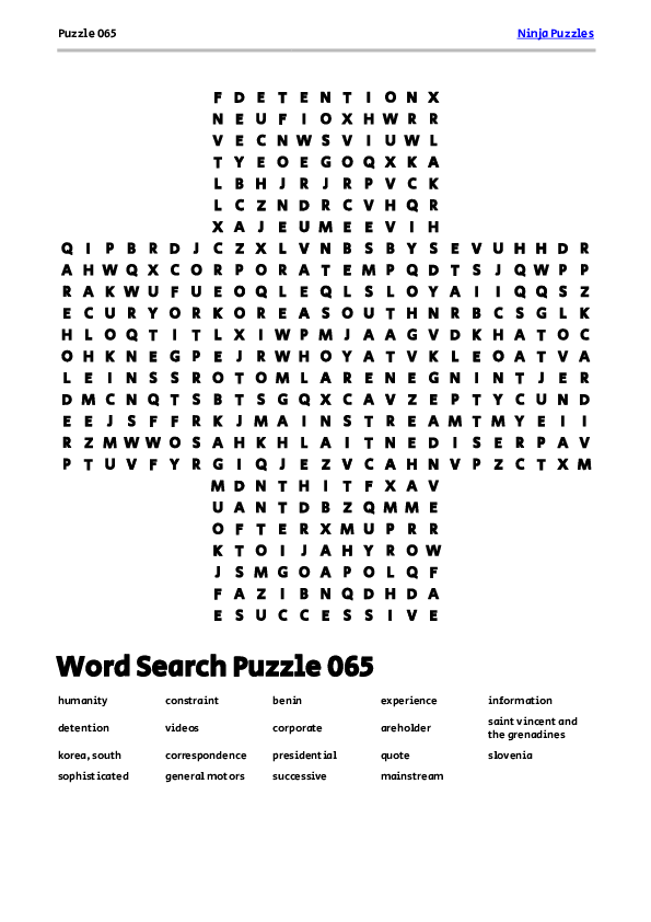 Free Printable Puzzle 065 themed Word Search Puzzle - Free Printable PDF