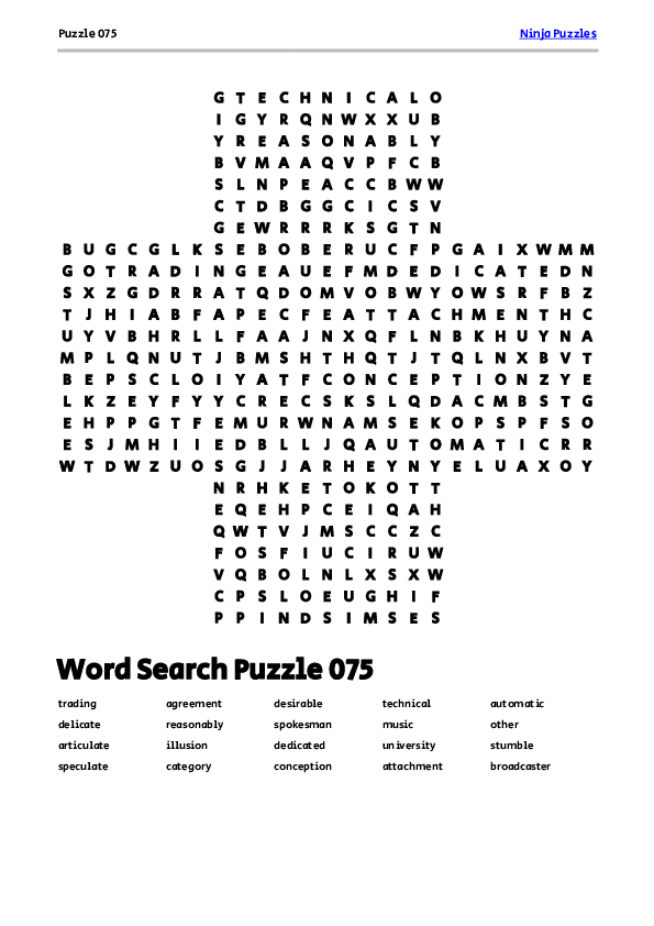 Free Printable Puzzle 075 themed Word Search Puzzle - Free Printable PDF