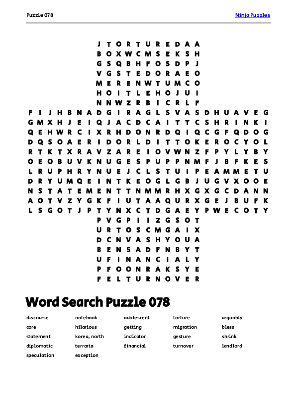 Free Printable Puzzle 078 themed Word Search Puzzle - Free Printable PDF