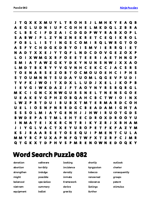 Free Printable Puzzle 082 themed Word Search Puzzle - Free Printable PDF
