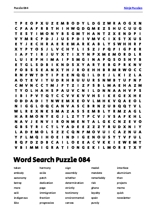Determination Word Search