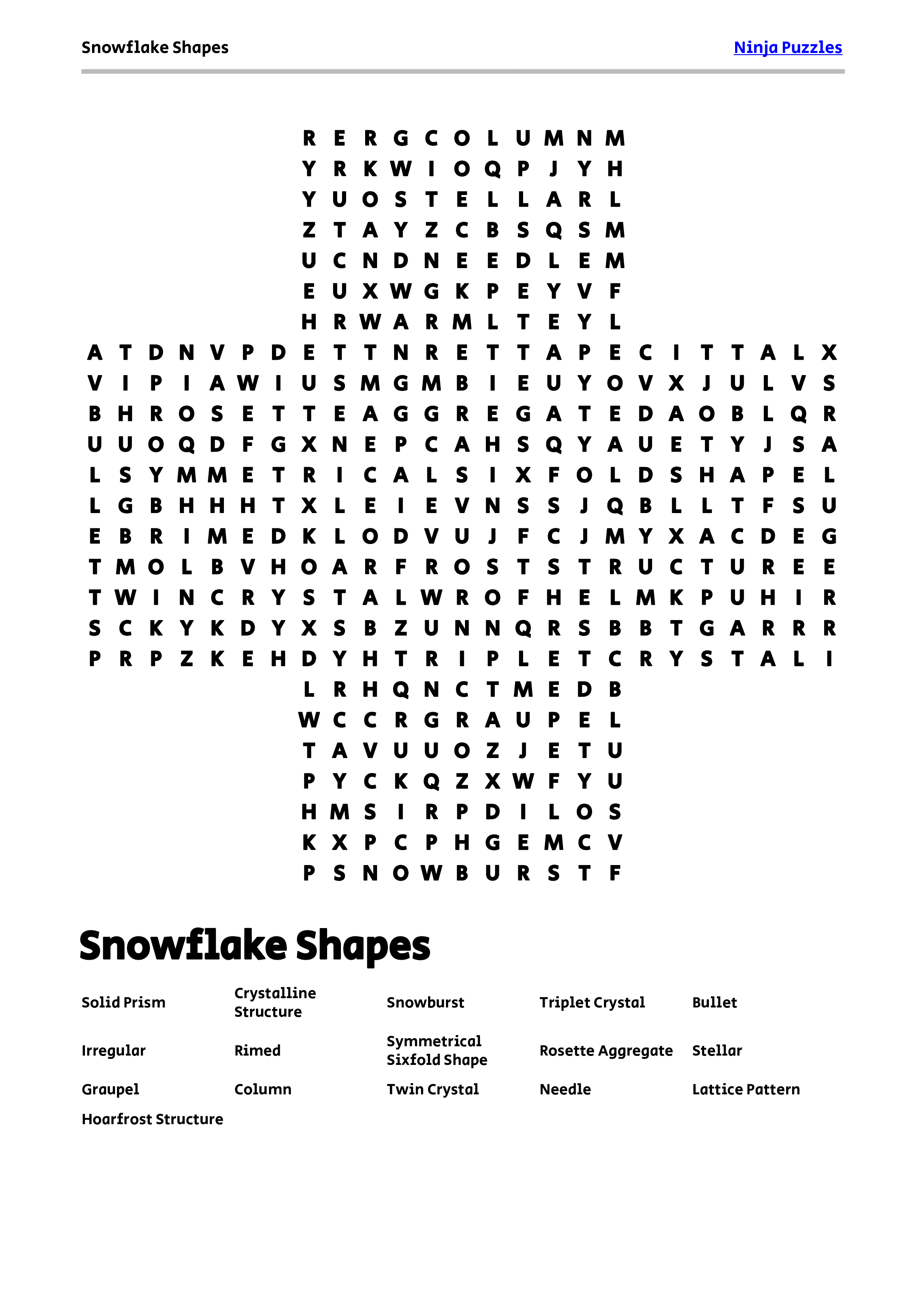 Free Printable Snowflake Shapes themed Word Search Puzzle - Free ...