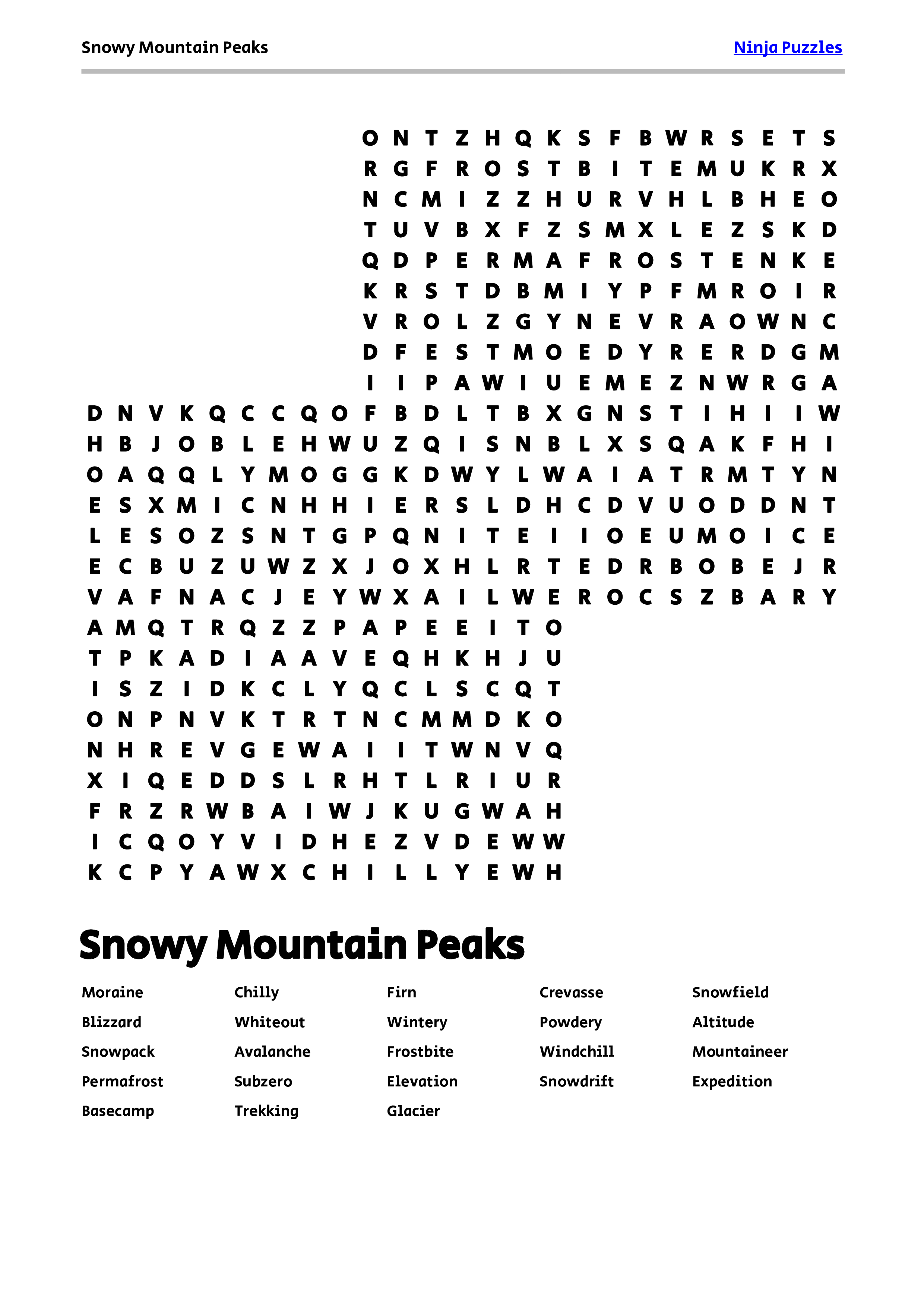 Free Printable Snowy Mountain Peaks themed Word Search Puzzle - Free ...