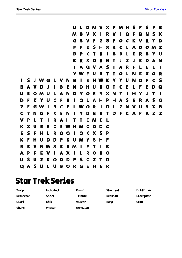 Free Printable Star Trek Series themed Word Search Puzzle - Free ...